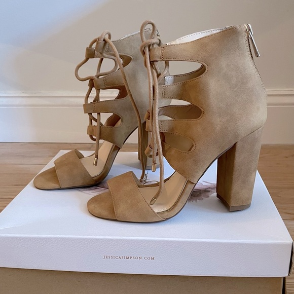 Jessica Simpson | Shoes | New Jessica Simpson Lace Suede Sandals Heels ...